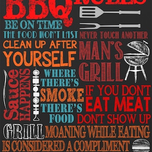 Custom BBQ Sign, Bbq Rules Printable Chalkboard for Him, Customized BBQ ...