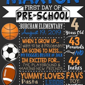 Boys First Day of School Sign - Sport Balls School Signs - First Day of ...