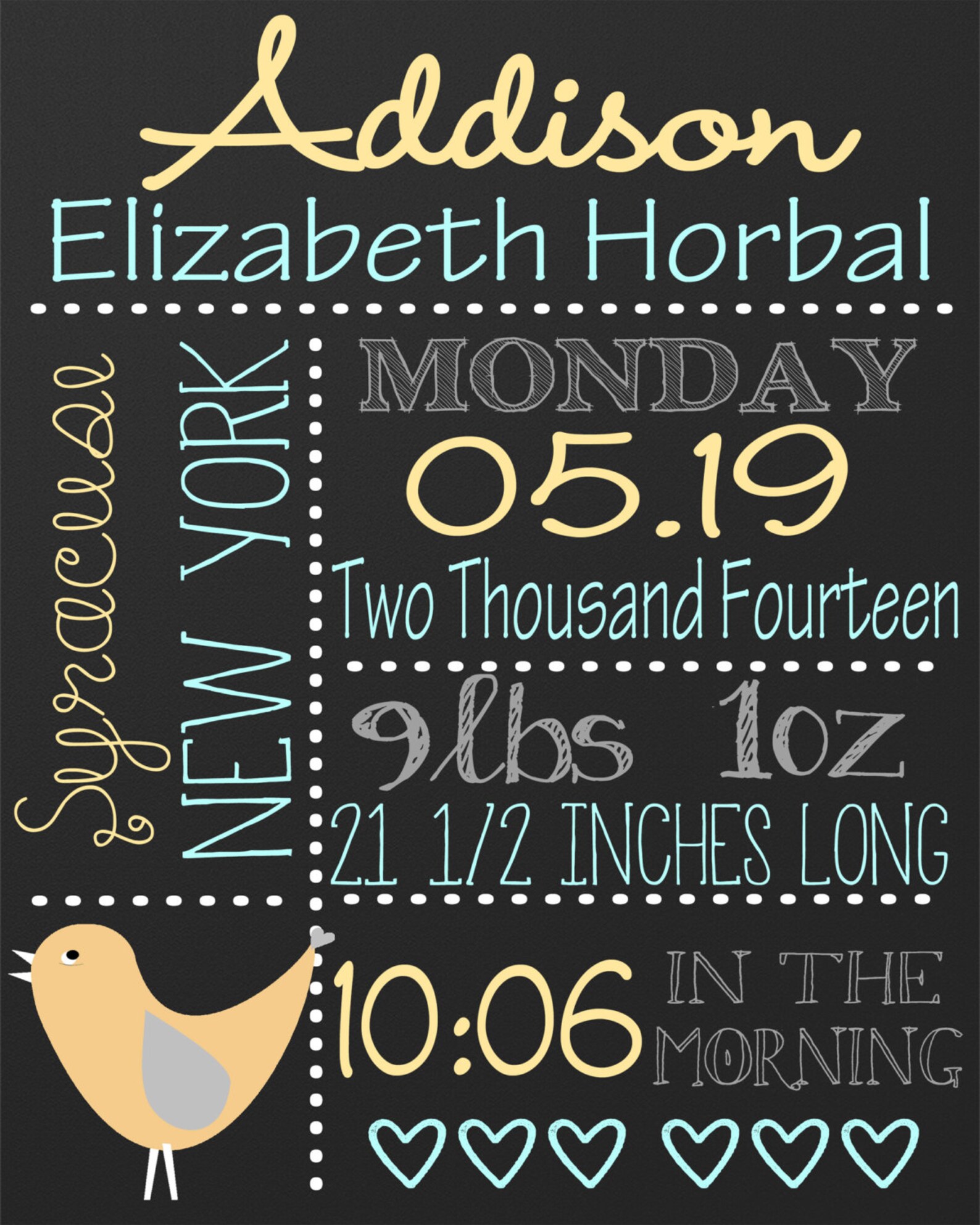 Unique Girl Birth Announcement Bird Birth Announcement for - Etsy