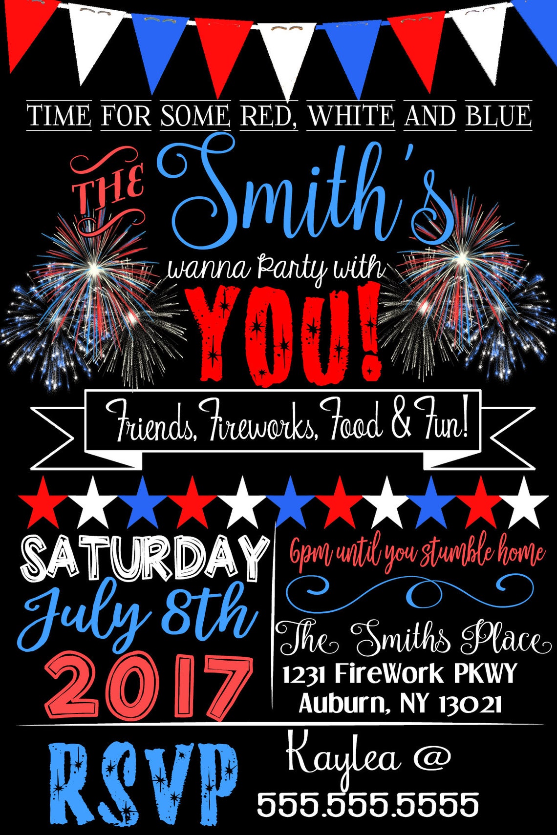 4th of July Invitations - Fourth of July Chalkboard Invites, DIY and ...