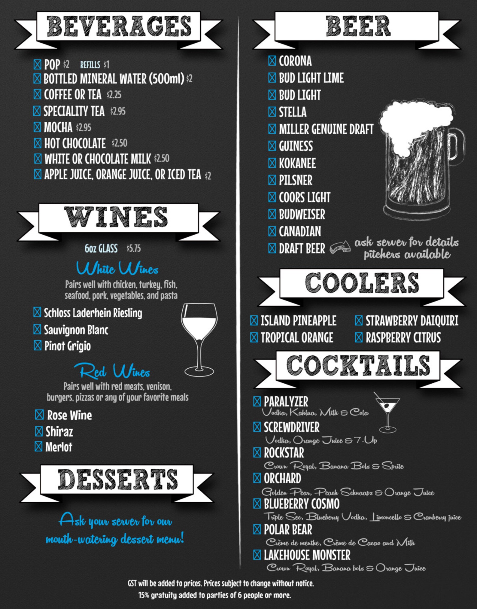 Business Menu, Custom Menus, Chalkboard Style Business Menu, Cafe Menu ...