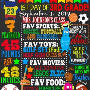Sport Themed First Day of School Sign Printable, Boys Sport 1st Day of ...