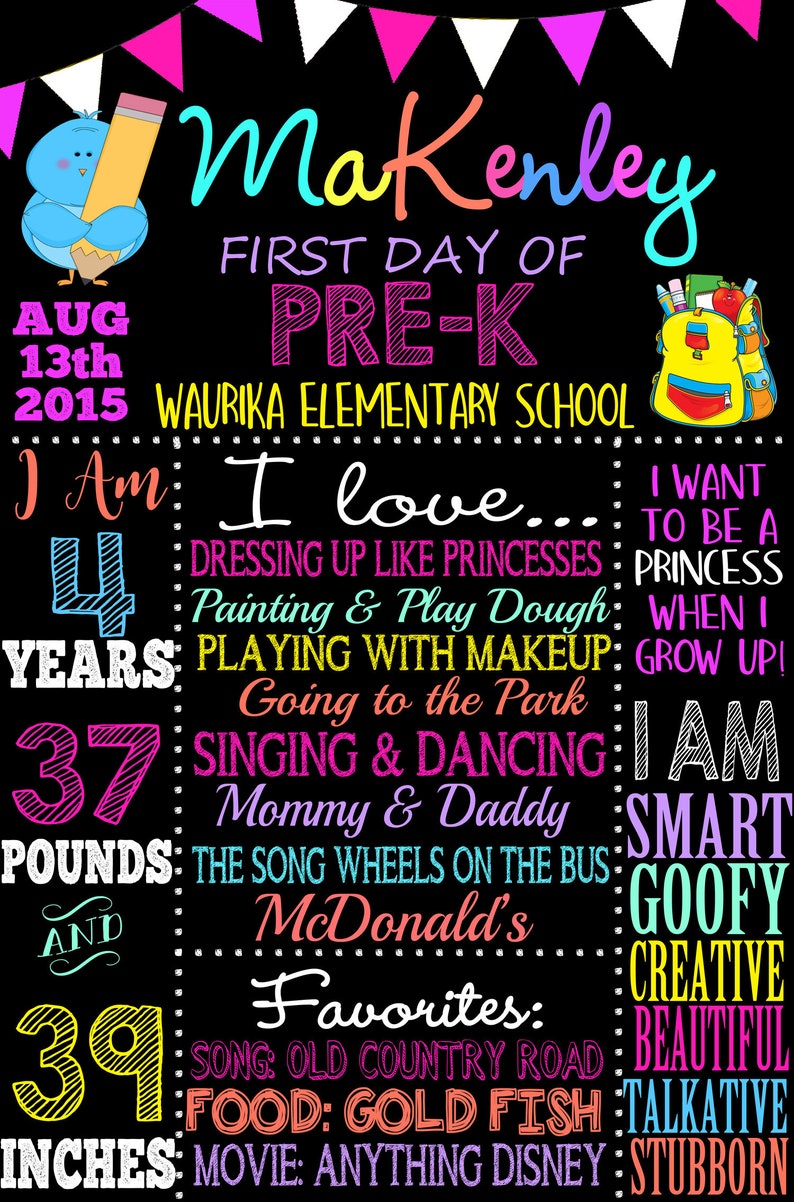 Girls First Day of School Chalkboard Sign Style Back to - Etsy