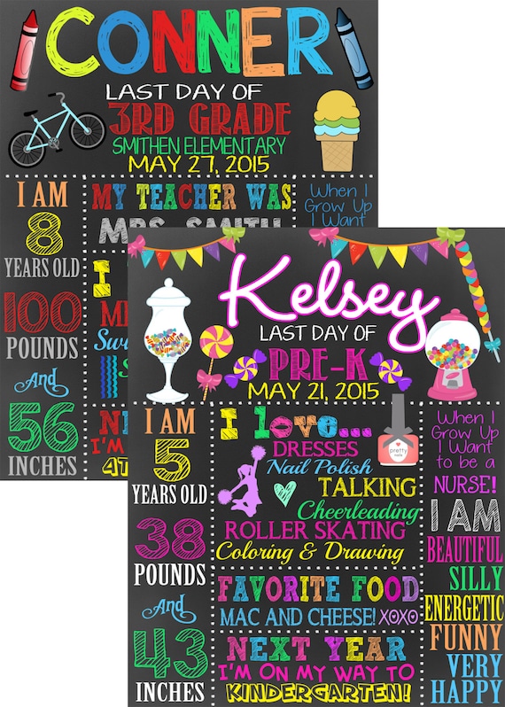 First day of school chalkboard boy and girl version last day | Etsy