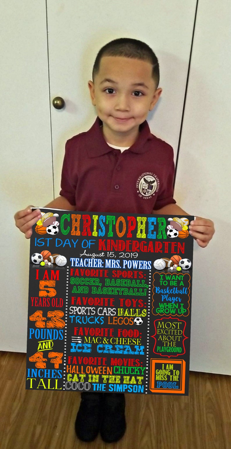 Sport themed first day of school sign printable boys sport | Etsy