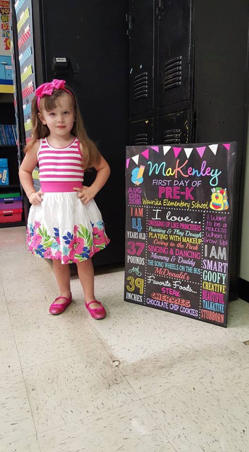 Girls First Day of School Chalkboard Sign Style Back to - Etsy