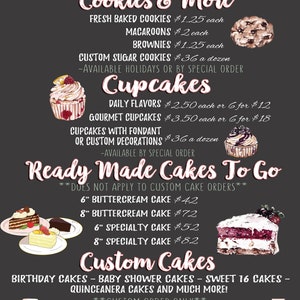 Bakery Menu Board Template, Personalized Price List for Business Modern ...