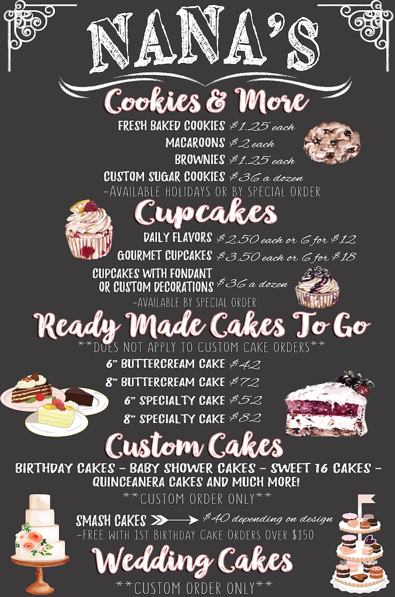 Bakery Menu Board Template Personalized Price List for | Etsy