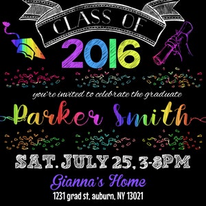 Rainbow Graduation Invite, Glow in the Dark Grad Party Ideas, Colorful ...