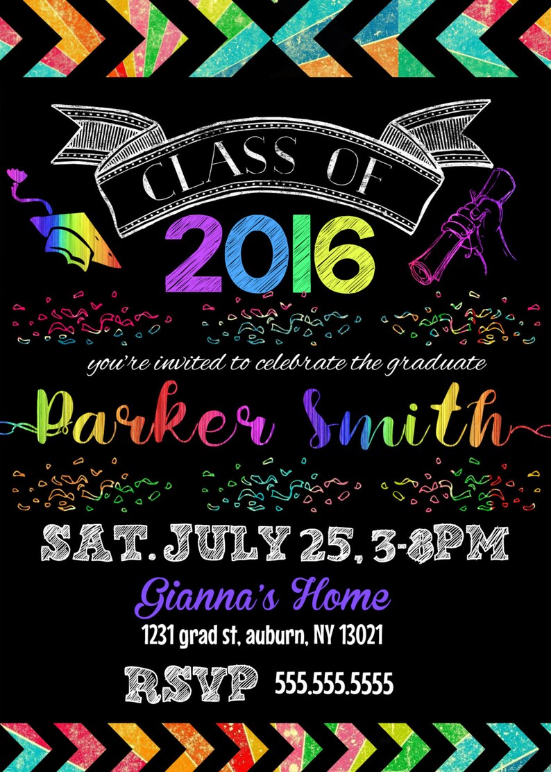 Rainbow Graduation Invite Glow in the Dark Grad Party Ideas | Etsy