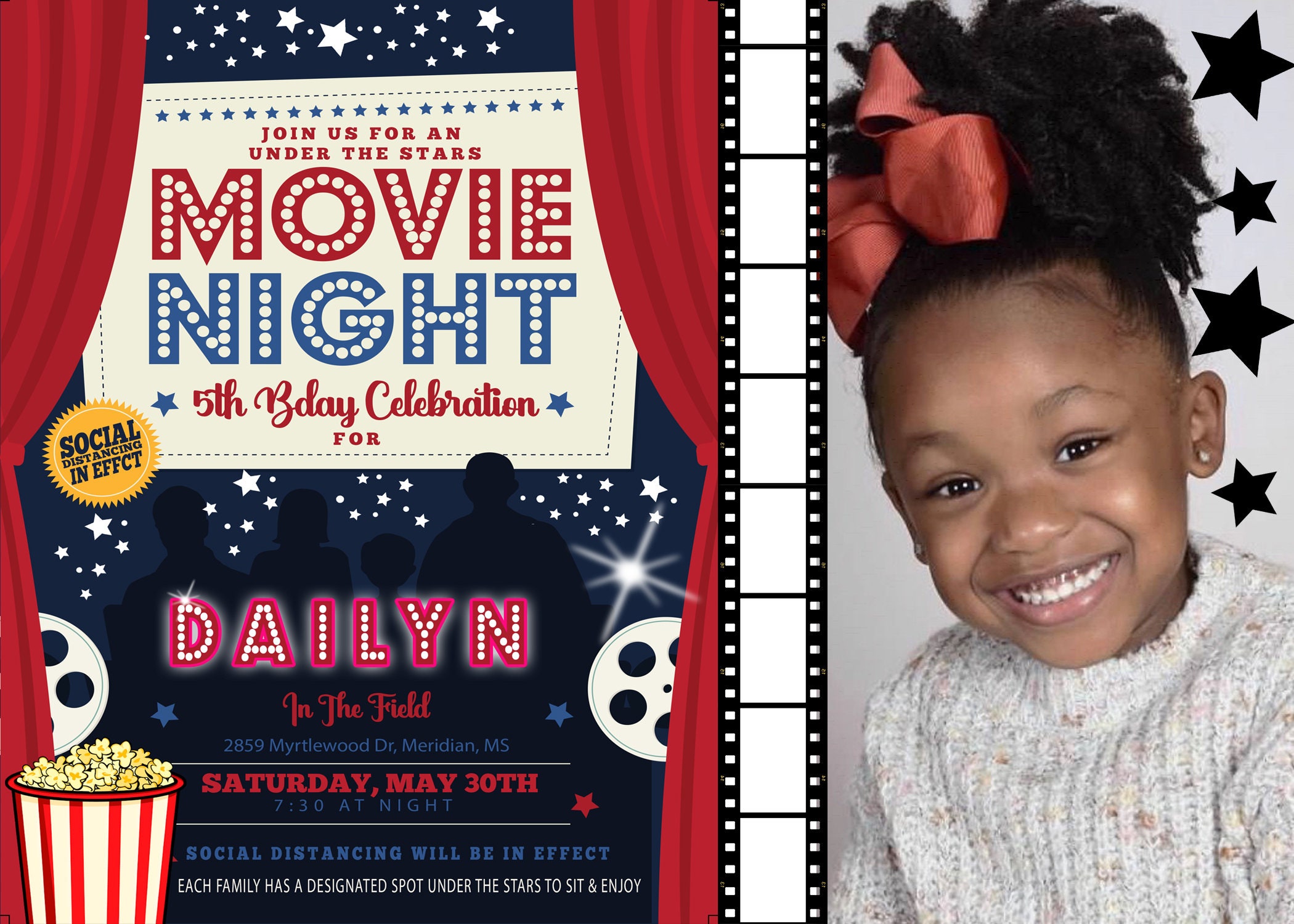 Movie Birthday Invitations Kids, Under the Stars Invite, Summer ...