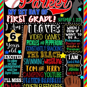 First Day of School Chalkboard Sign - Baseball First Day of School Sign ...