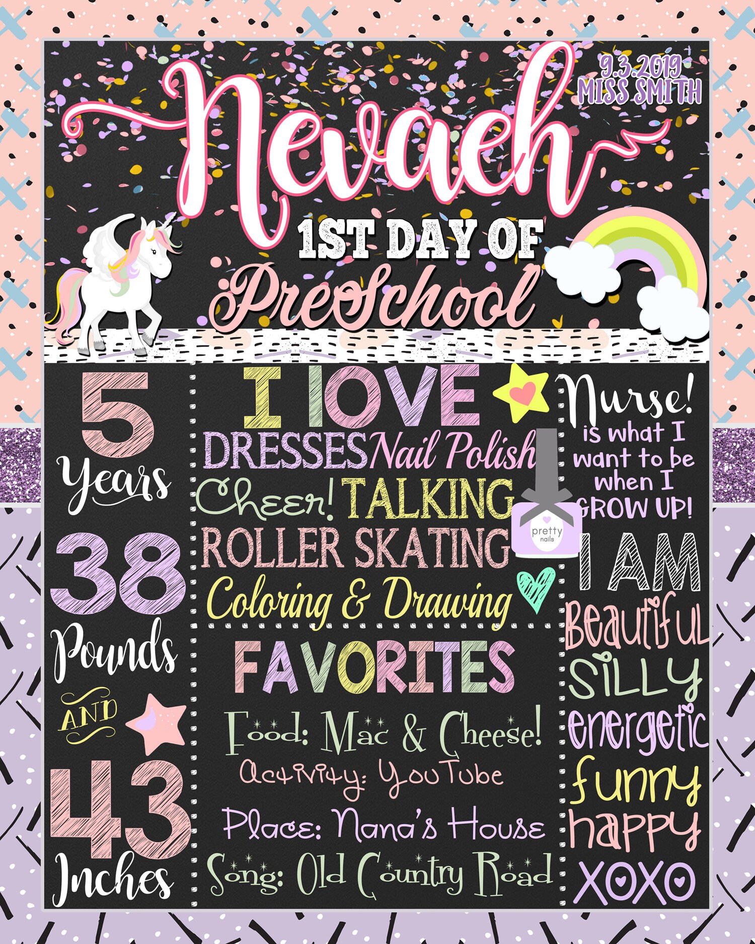 Personalized First Day of School Signs - Unicorn First Day of School ...