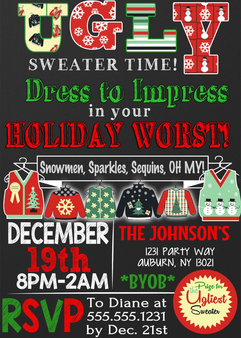 Ugly Sweater Party Invitation Holiday Worst Invite Ugly - Etsy