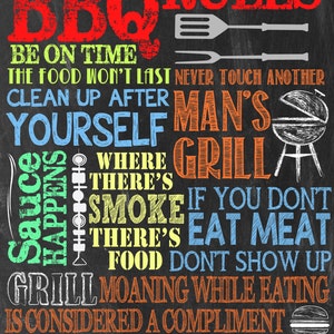 Custom BBQ Sign, Bbq Rules Printable Chalkboard for Him, Customized BBQ ...