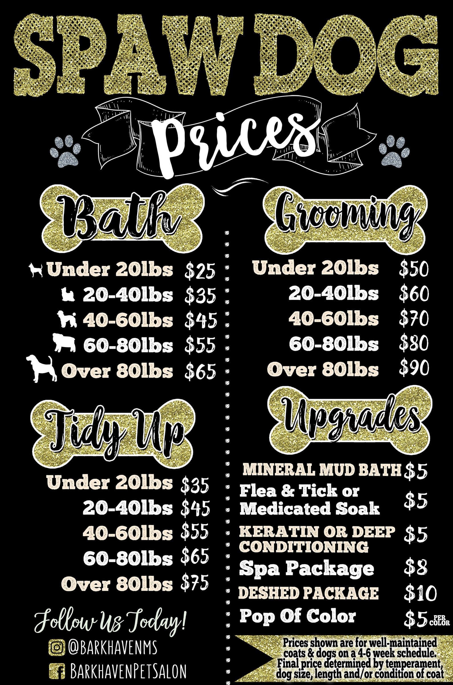 Dog Salon Menu Pet Grooming Services Menu Unique Dog - Etsy