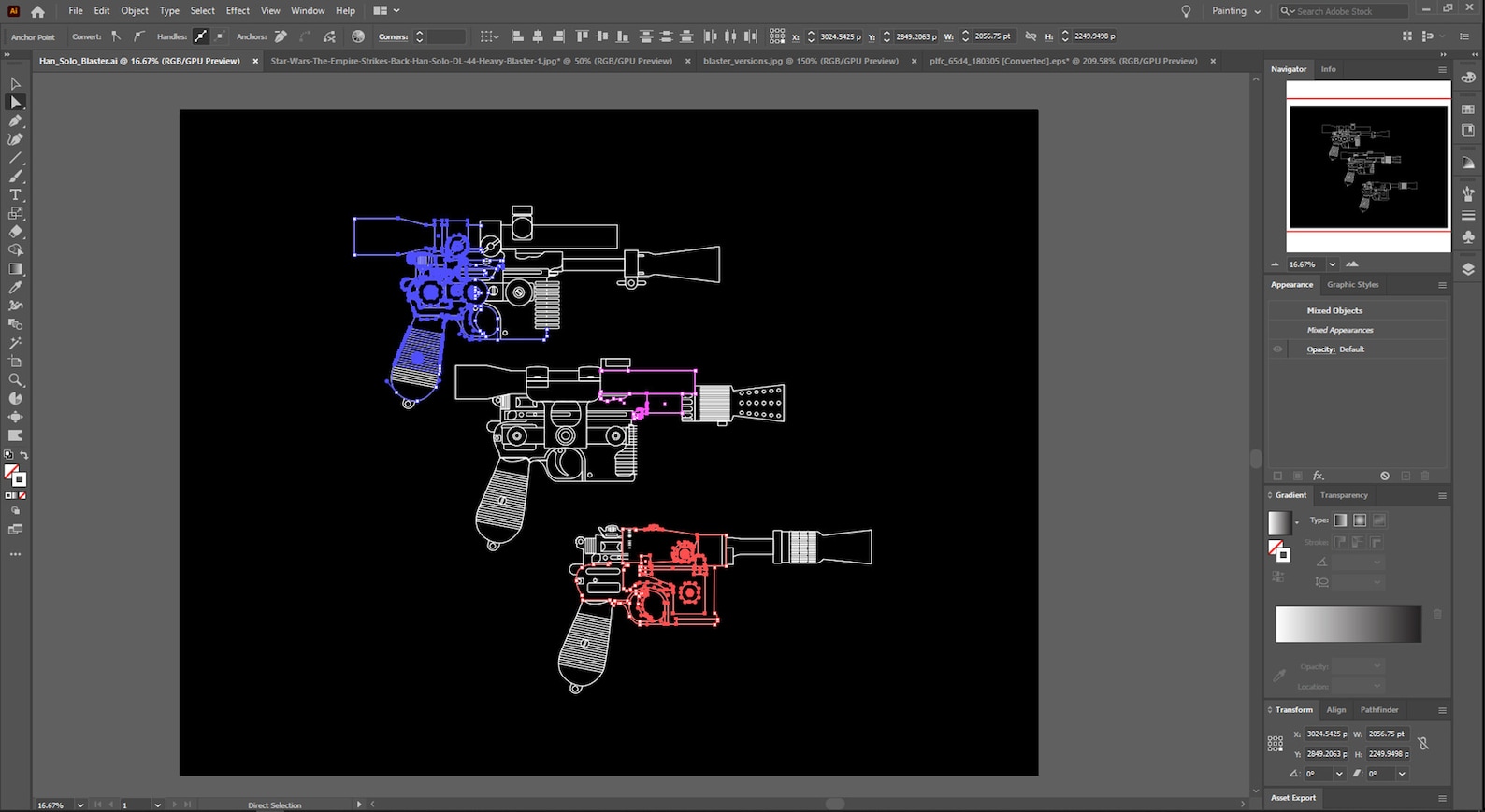 Highly Detailed Han Solo Blaster Blueprint Vector With Different ...