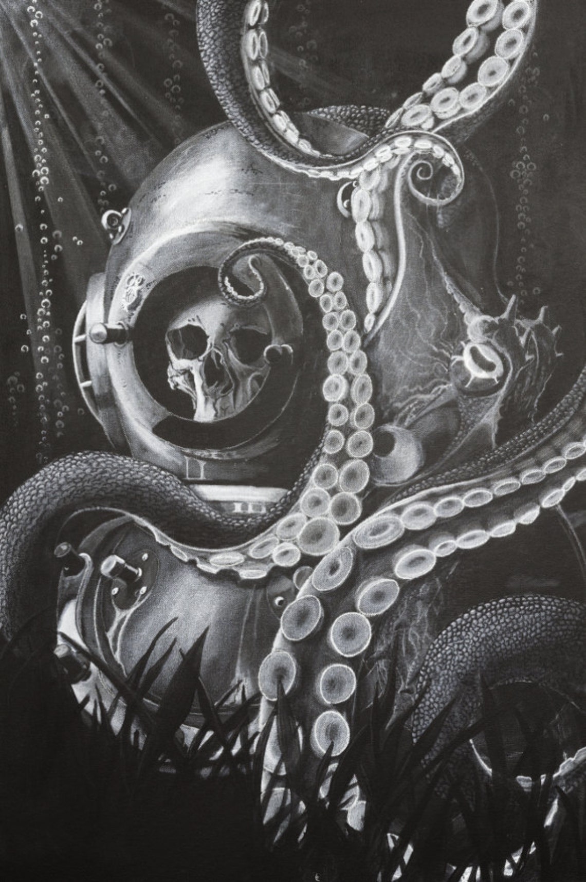 At a Benthic Measure Octopus & Diver Helmet. Canvas White Charcoal on ...