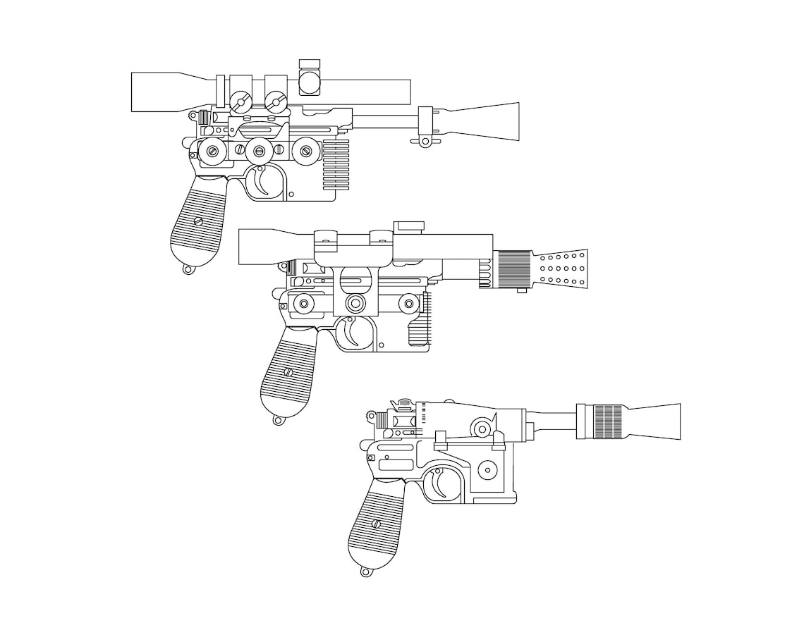 Highly Detailed Han Solo Blaster Blueprint Vector With Different ...