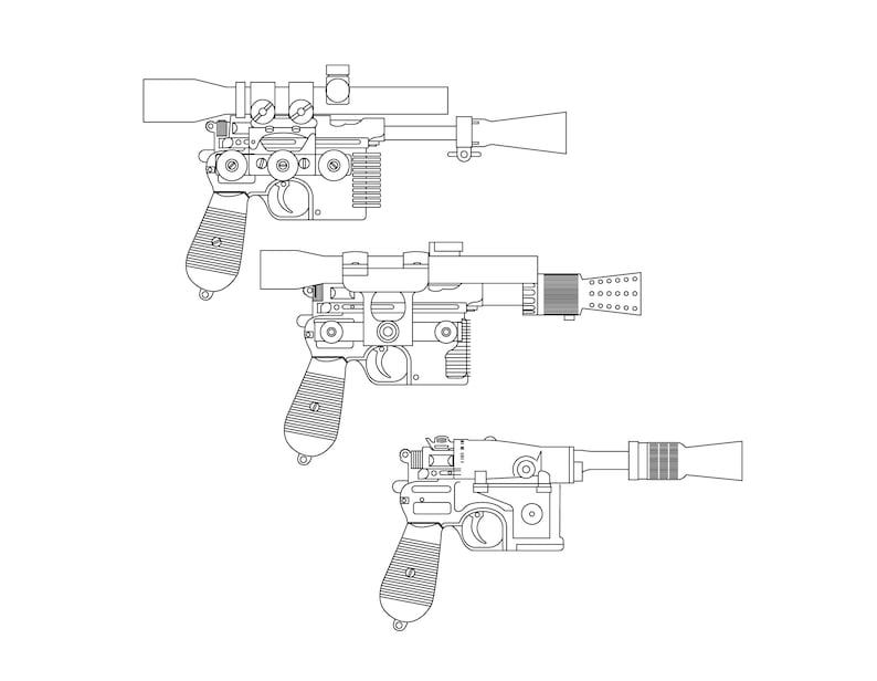 Highly Detailed Han Solo Blaster Blueprint Vector With Different ...