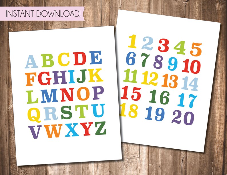Alphabet & Numbers Prints ABC and 123 Nursery Art instant - Etsy