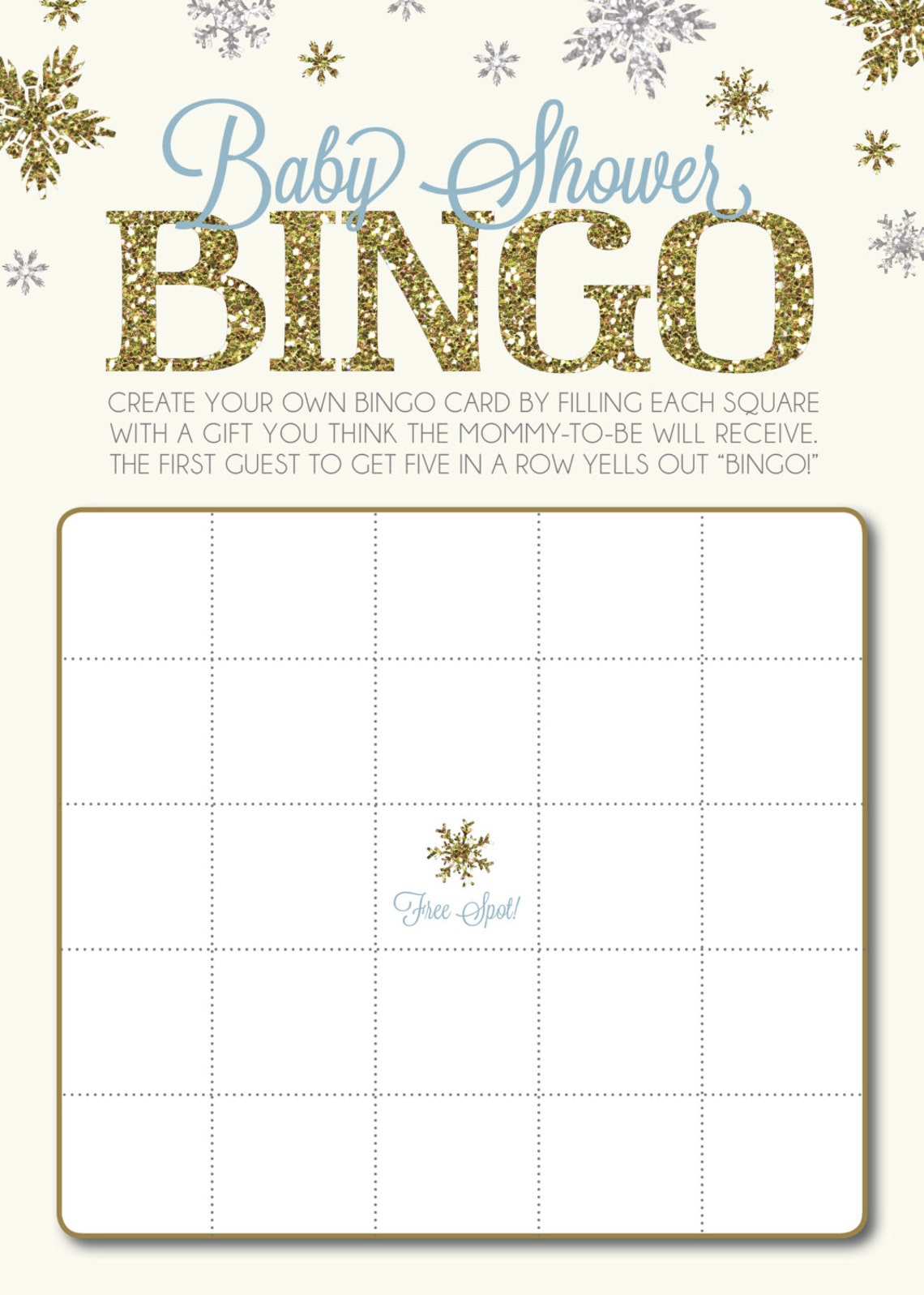 Baby Shower Game: Baby Shower Bingo Game Snowflake/winter - Etsy