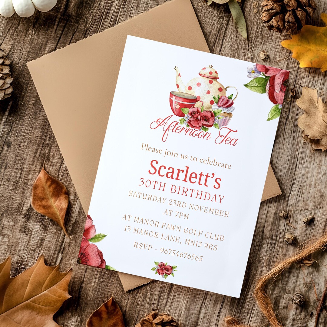 Editable Afternoon Tea Invitation, Polka Dot Afternoon Tea Invite ...