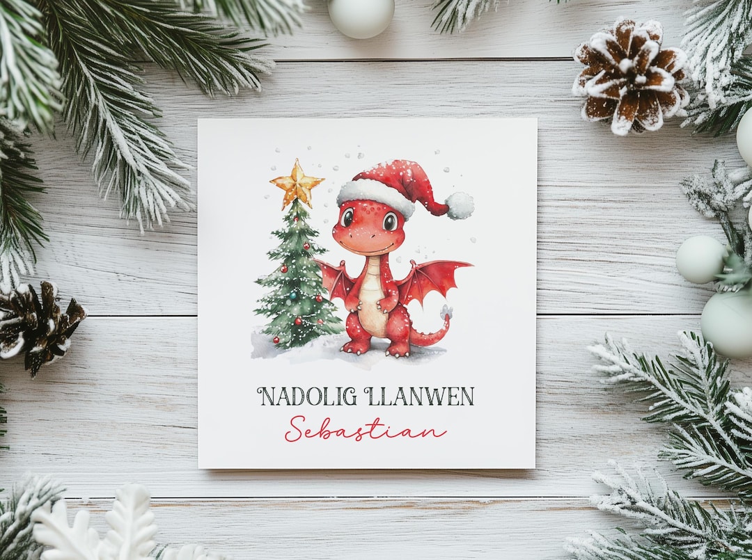 Welsh Christmas Card, Cute Welsh Dragon Christmas Card, Personalised ...