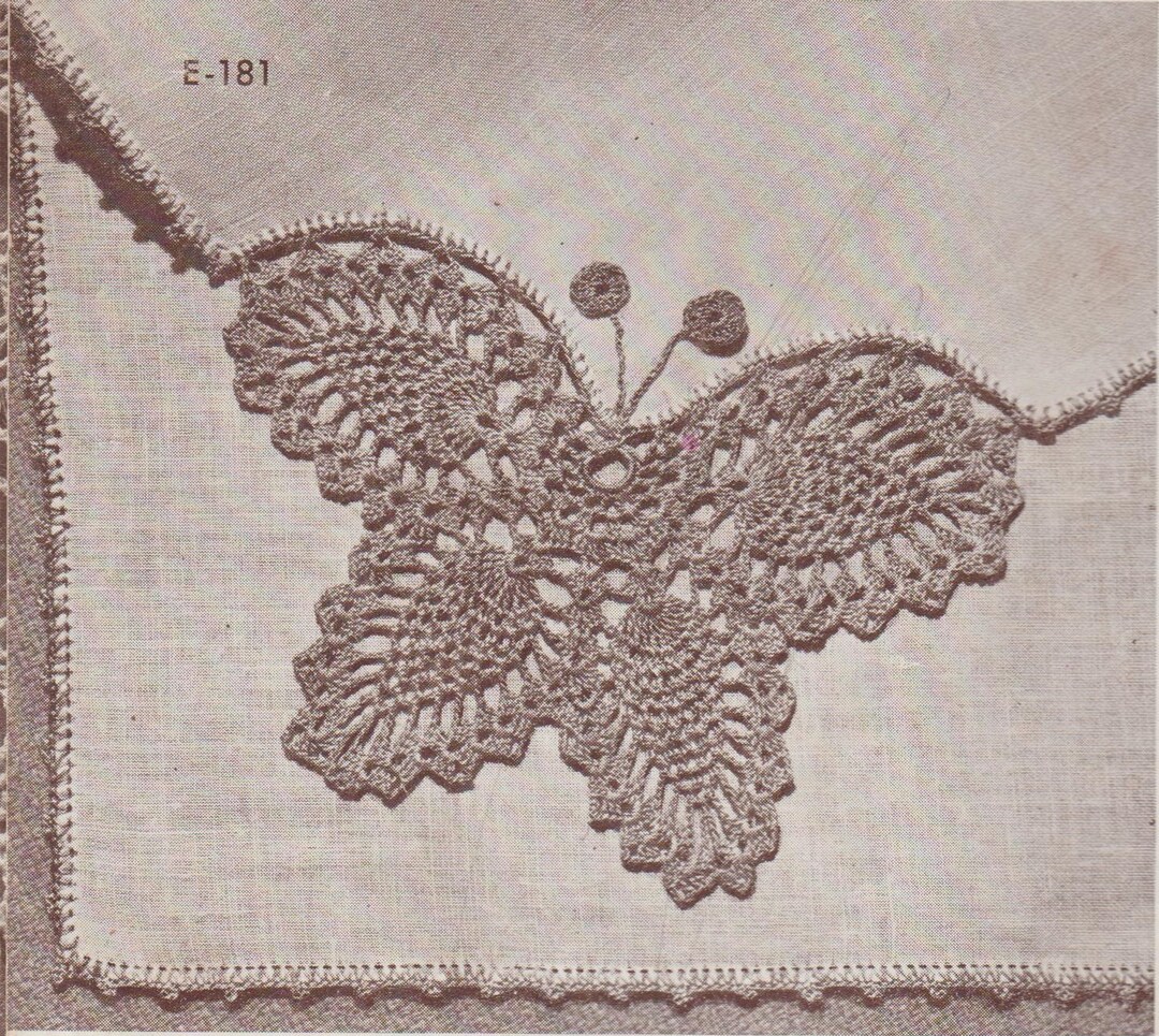 Butterfly Crochet Handkerchief Pattern Edging Border - Etsy