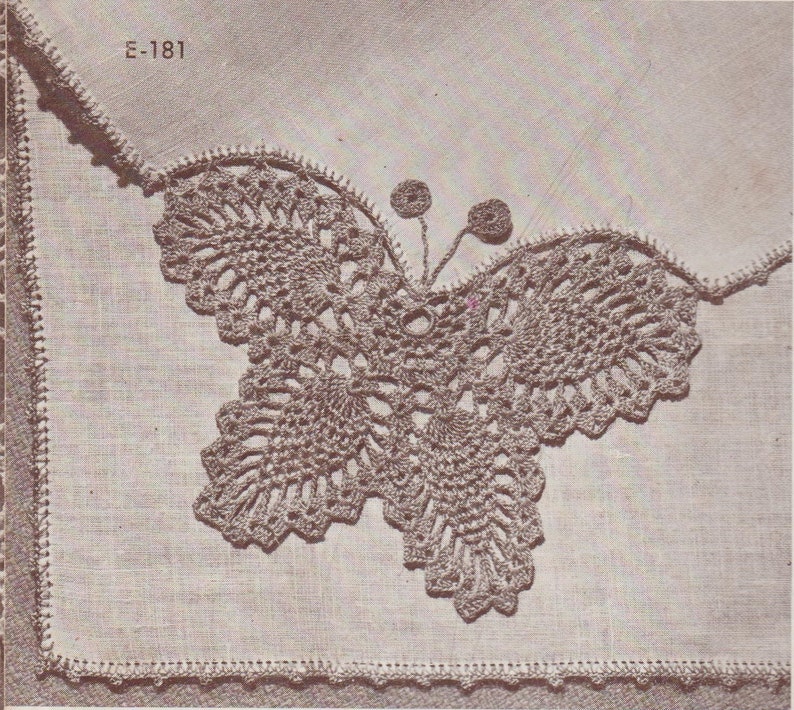 Butterfly crochet handkerchief pattern edging border | Etsy