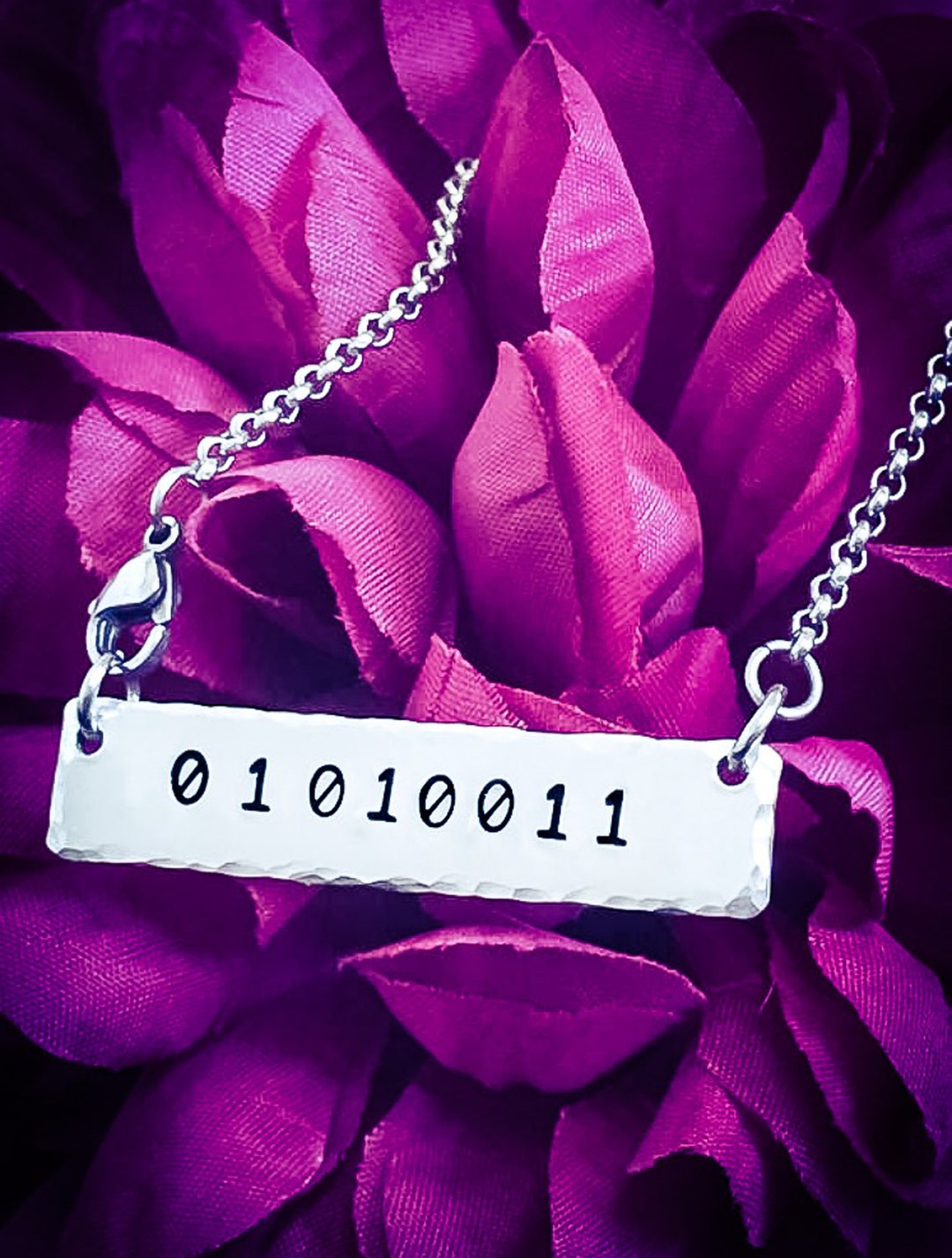 Personalised Binary Initial Hand Stamped Necklace. Monogram Necklace ...