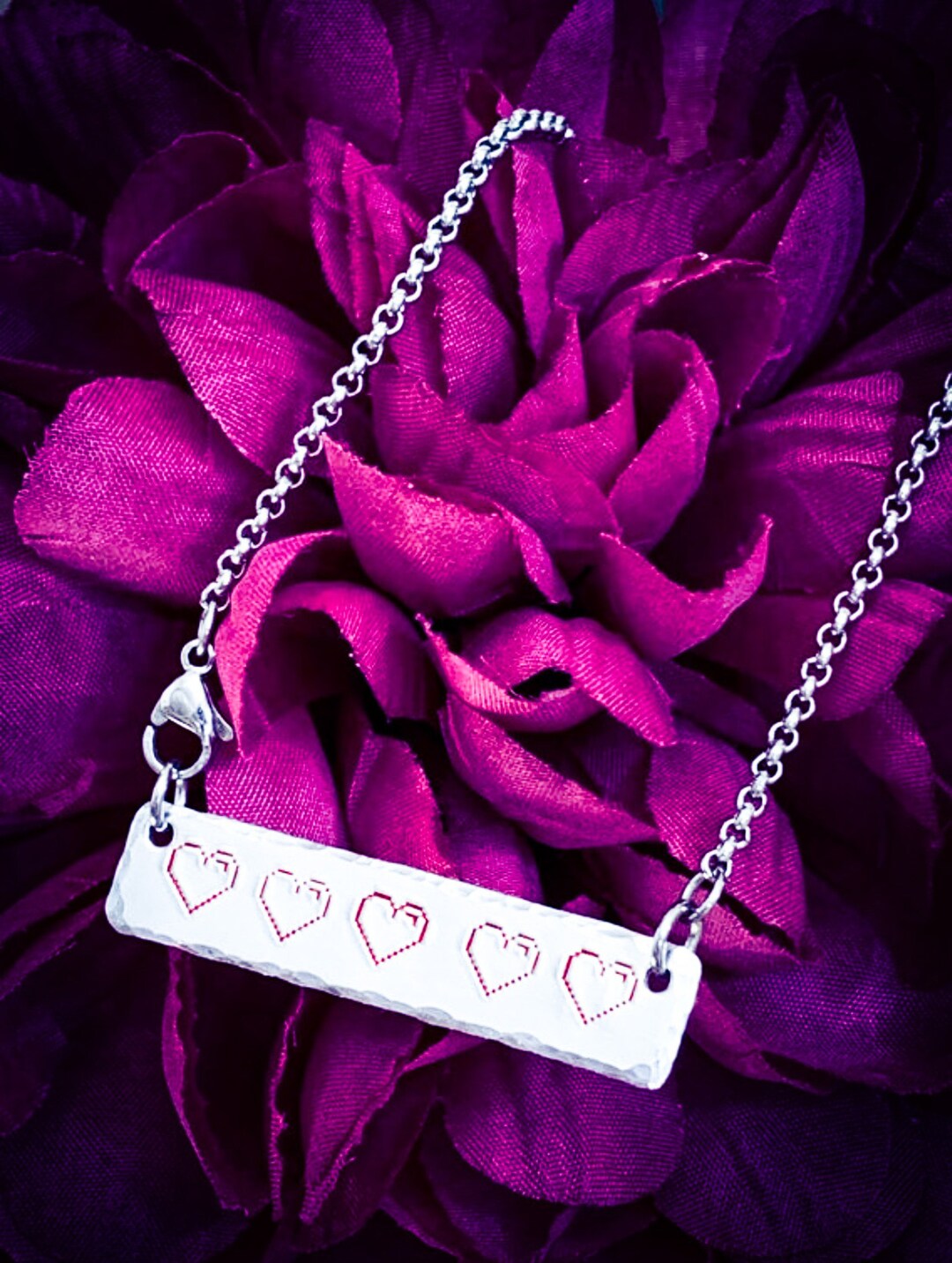 Heart Meter Hand Stamped Necklace. Life Meter, Pixel Heart Necklace ...