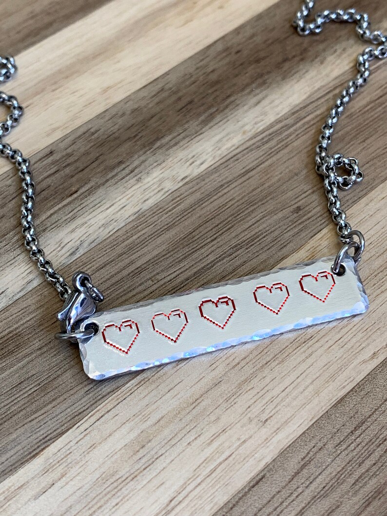 Heart Meter Hand Stamped Necklace. Life Meter Pixel Heart - Etsy UK