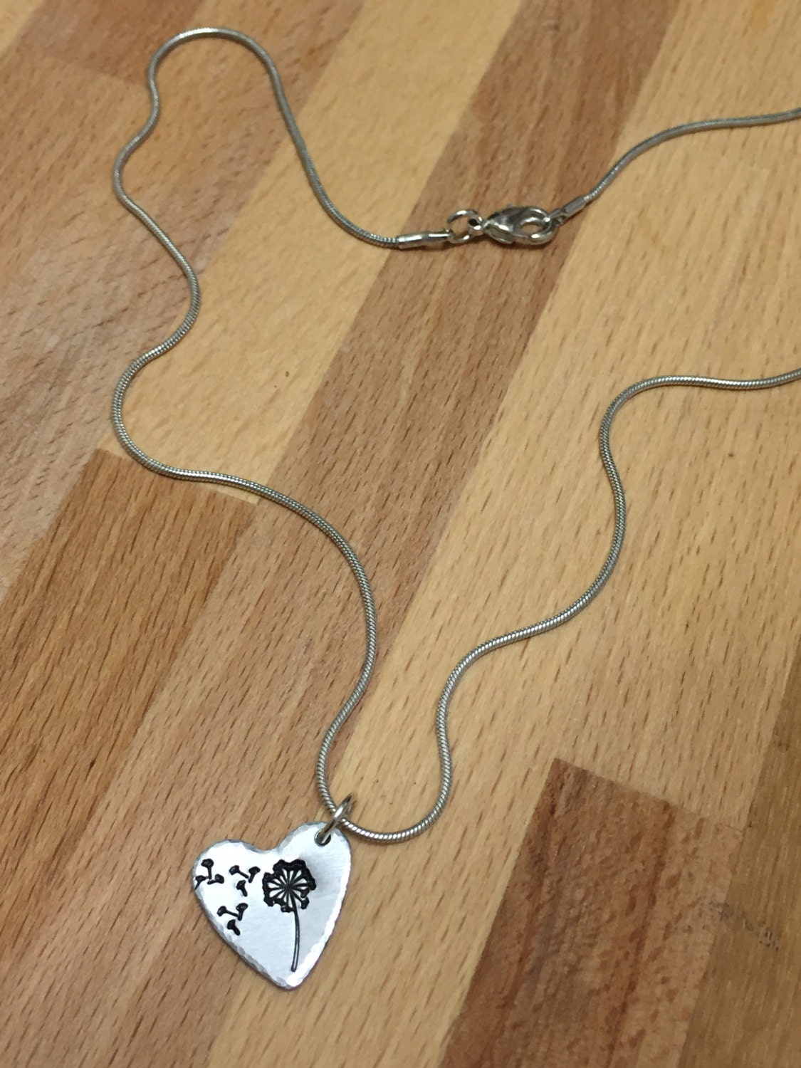 Dandelion & Fluff Hand Stamped Necklace. Heart Necklace | Etsy UK