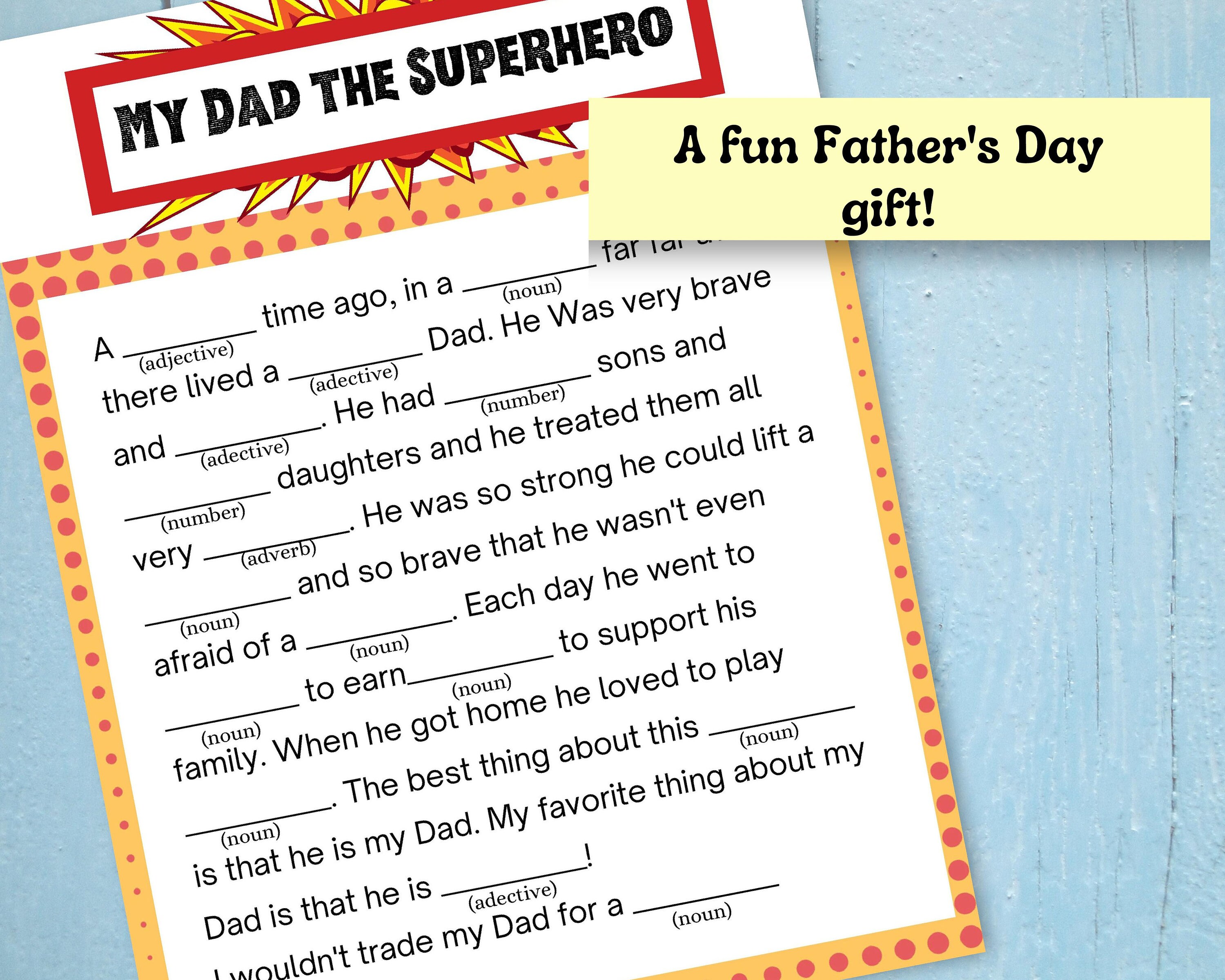 Printable Father's Day Activity, Mad Libs Games, Instant Download - Etsy