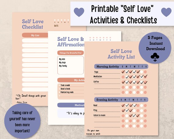 Printable Self Love Activities and Checklists | Etsy