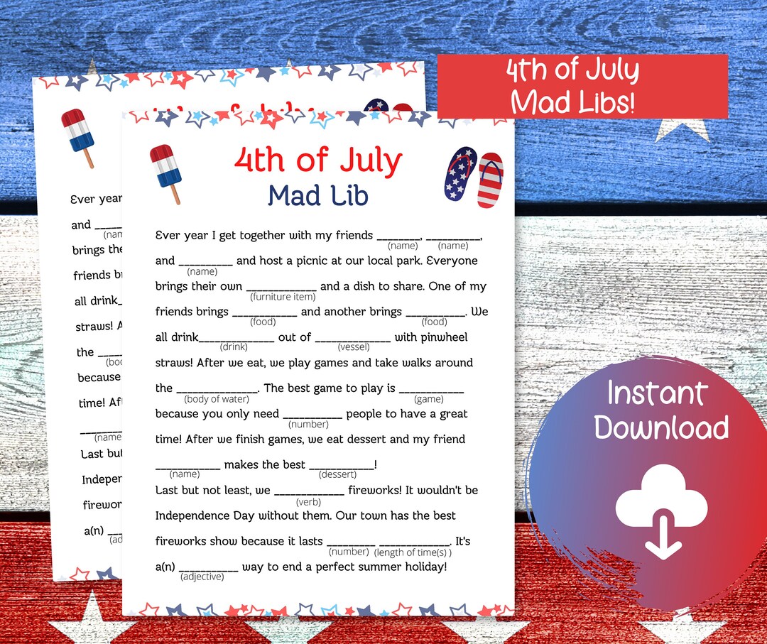 Printable 4th of July Mad Lib, Summer Activity Game, Family Game ...