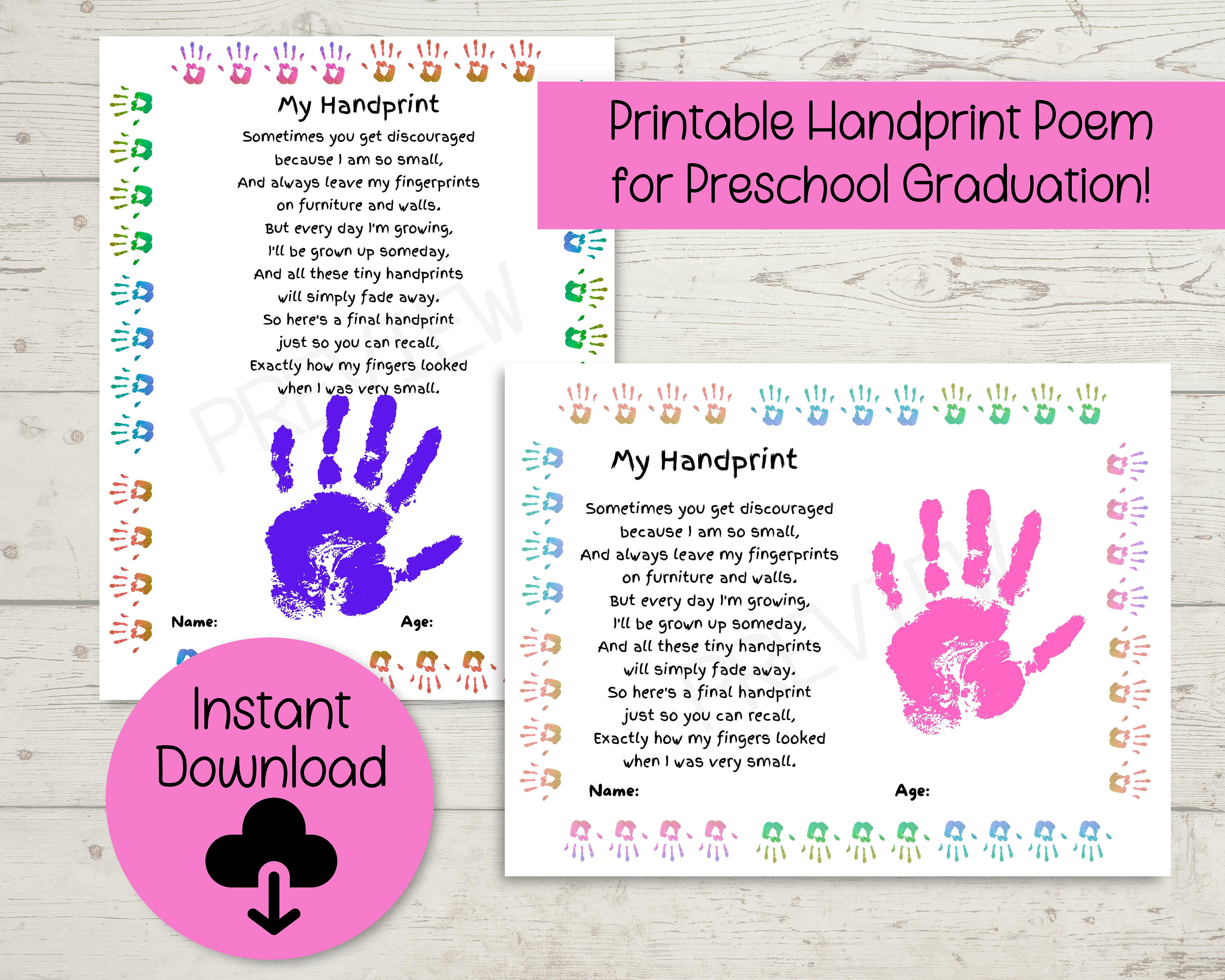 Printable Handprint Poem, Preschool Teacher Gift, Mother/father's Day ...