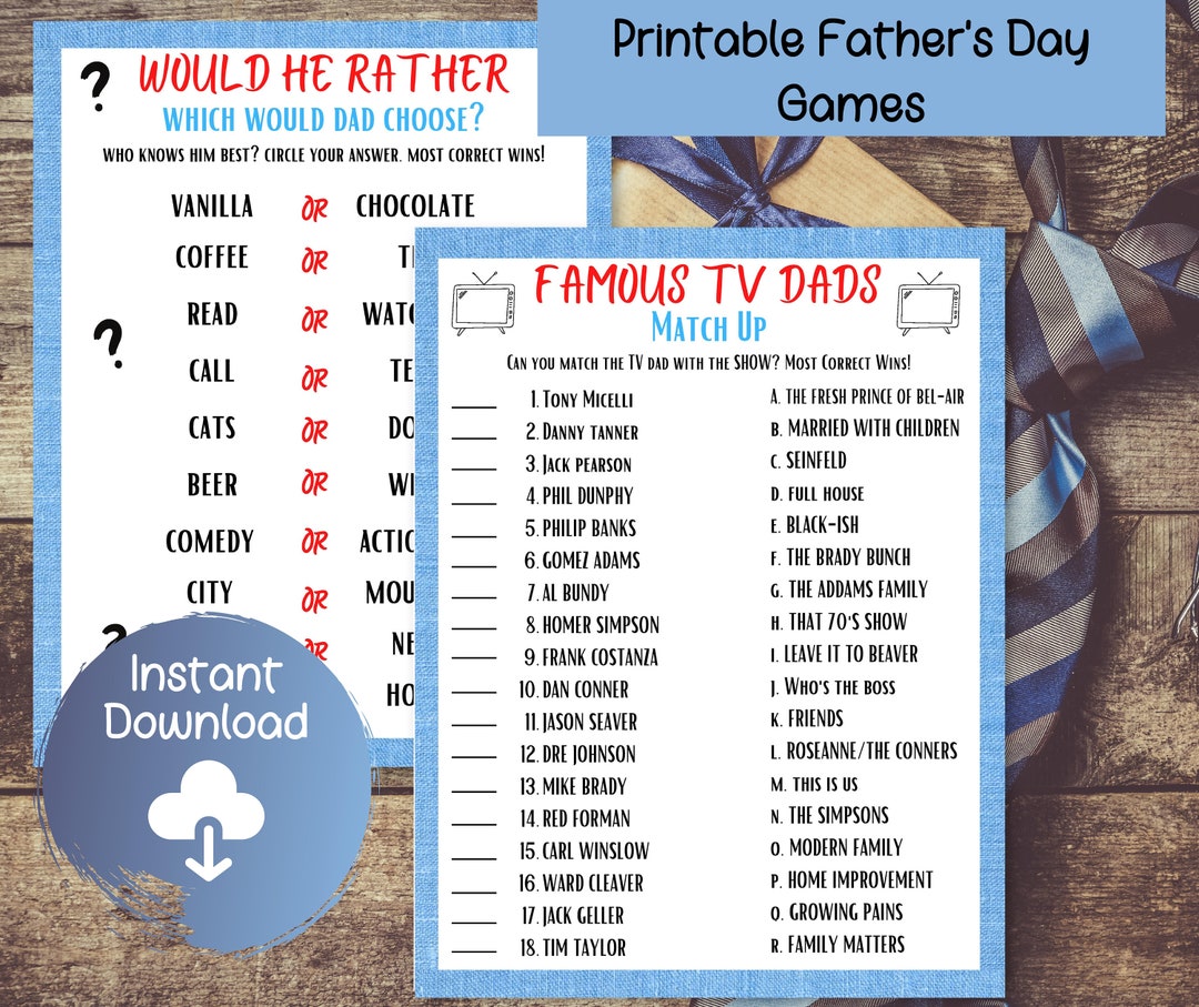 Father's Day Games, Printable Game, Famous TV Dad Game, Would He Rather ...