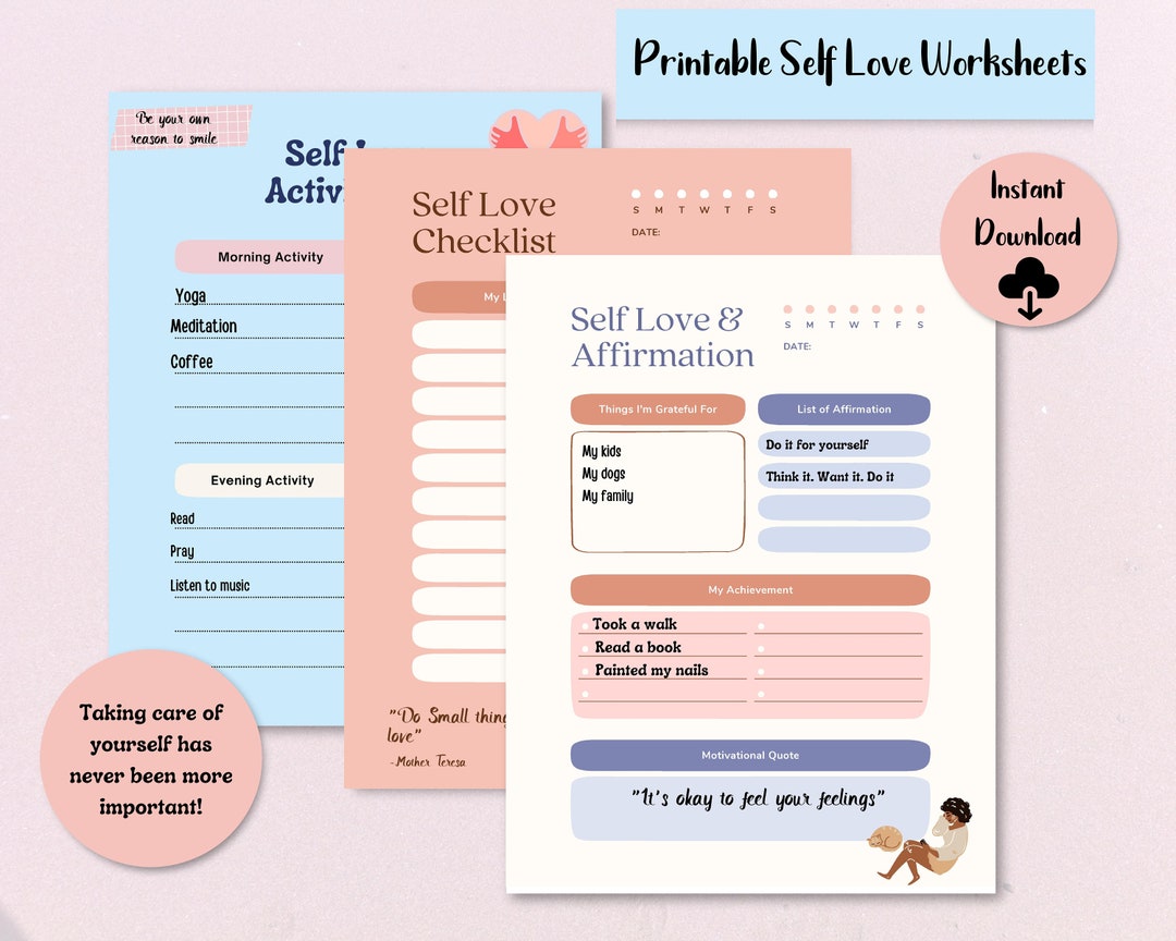 Printable Self Love Worksheets - Etsy
