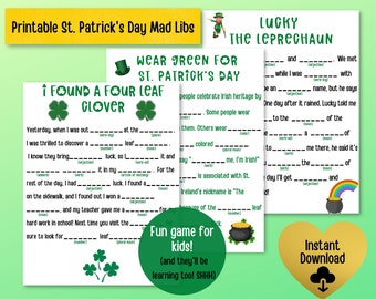 St Patrick's Day Mad Libs Word Game Saint Patricks Day - Etsy