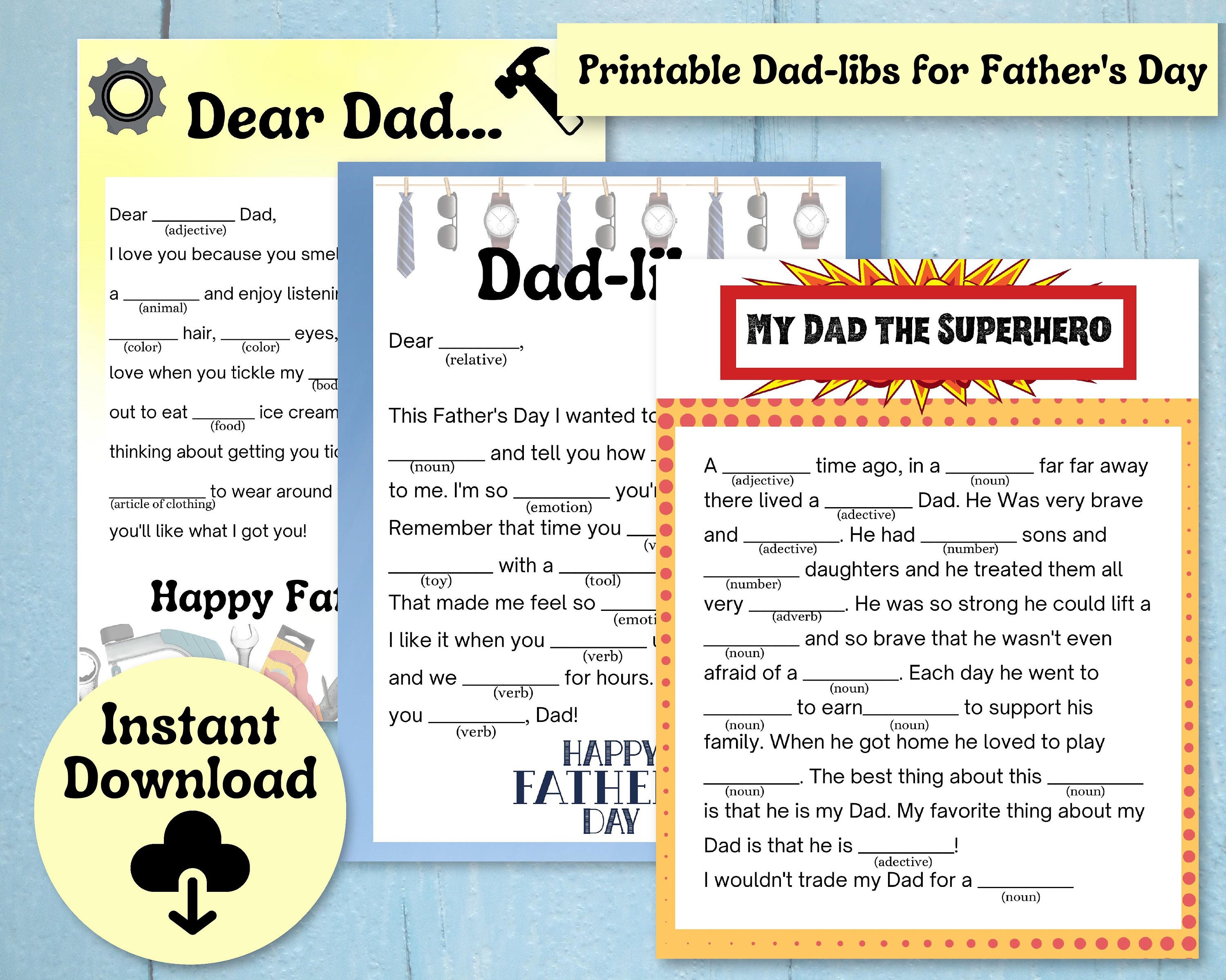 Printable Father's Day Activity, Mad Libs Games, Instant Download - Etsy