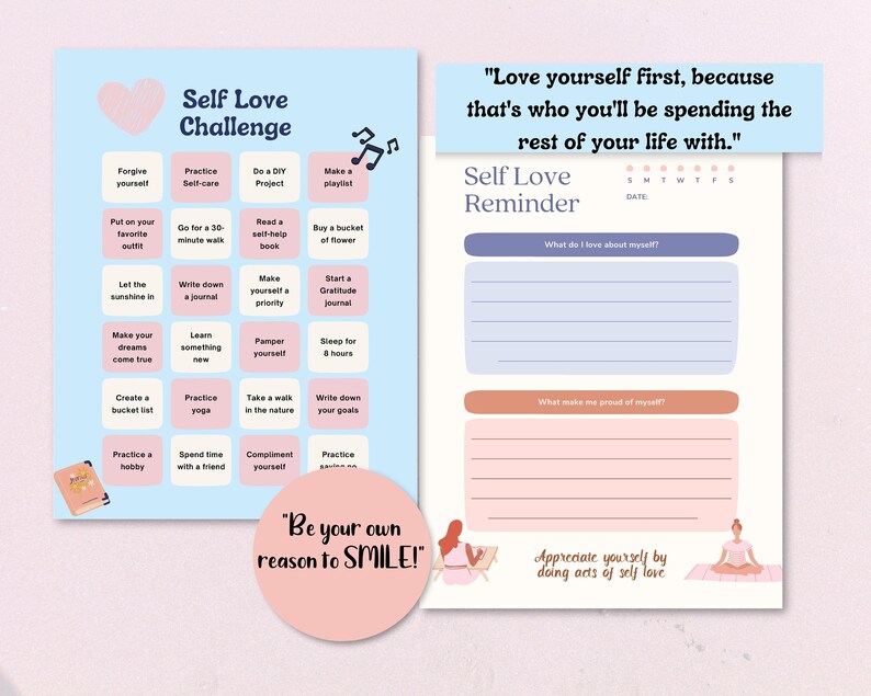 Printable Self Love Worksheets - Etsy