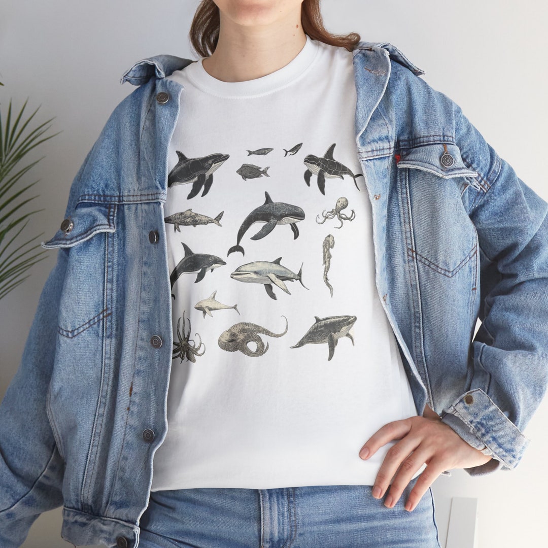 Vintage 90s Sea Animals Graphic Retro Ocean-themed T-shirt 100% Cotton ...
