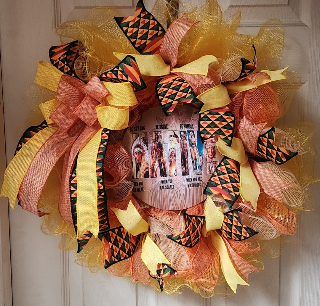Native Indian Wreath, American Indian Wreath, Front Door Wreath, Orange ...