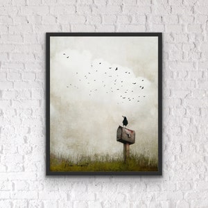 Raven on a Mailbox Looking up to His Flock, Painterly Photography Print ...