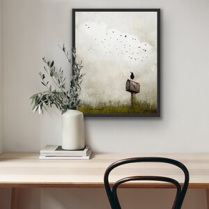Raven on a Mailbox Looking up to His Flock, Painterly Photography Print ...