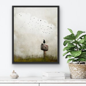 Raven on a Mailbox Looking up to His Flock, Painterly Photography Print ...