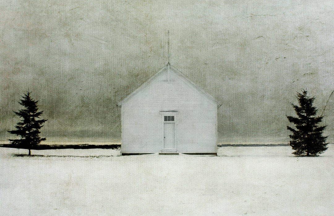 Winter One Room Church in a Midwestern Field, Painterly Photography ...