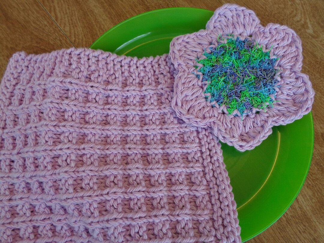 Cotton Dishcloth, Washcloth, Spa Cloth. Flower Scrubby, Scrubber, Pot ...